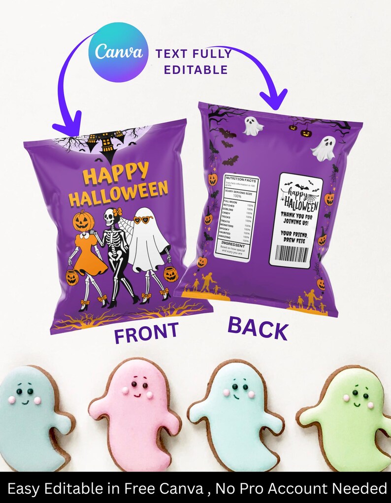 Editable Halloween Chip Bag Template, Party Favor Wrapper (digital ...