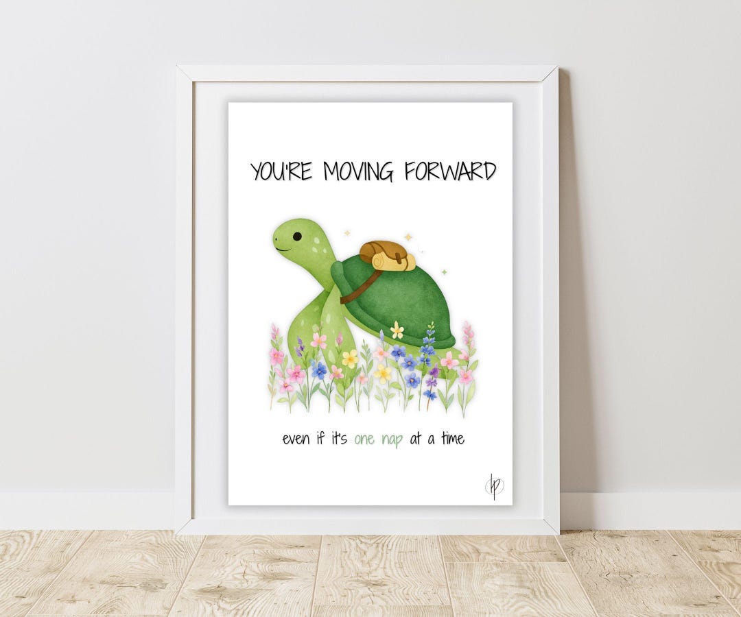 Printable Motivational Poster – Cute Turtle Art, Encouragement Gift ...