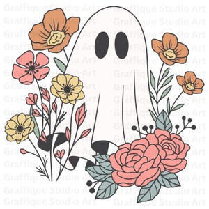 Ghost and Floral PNG and SVG Digital Download, Cute Floral Ghost ...