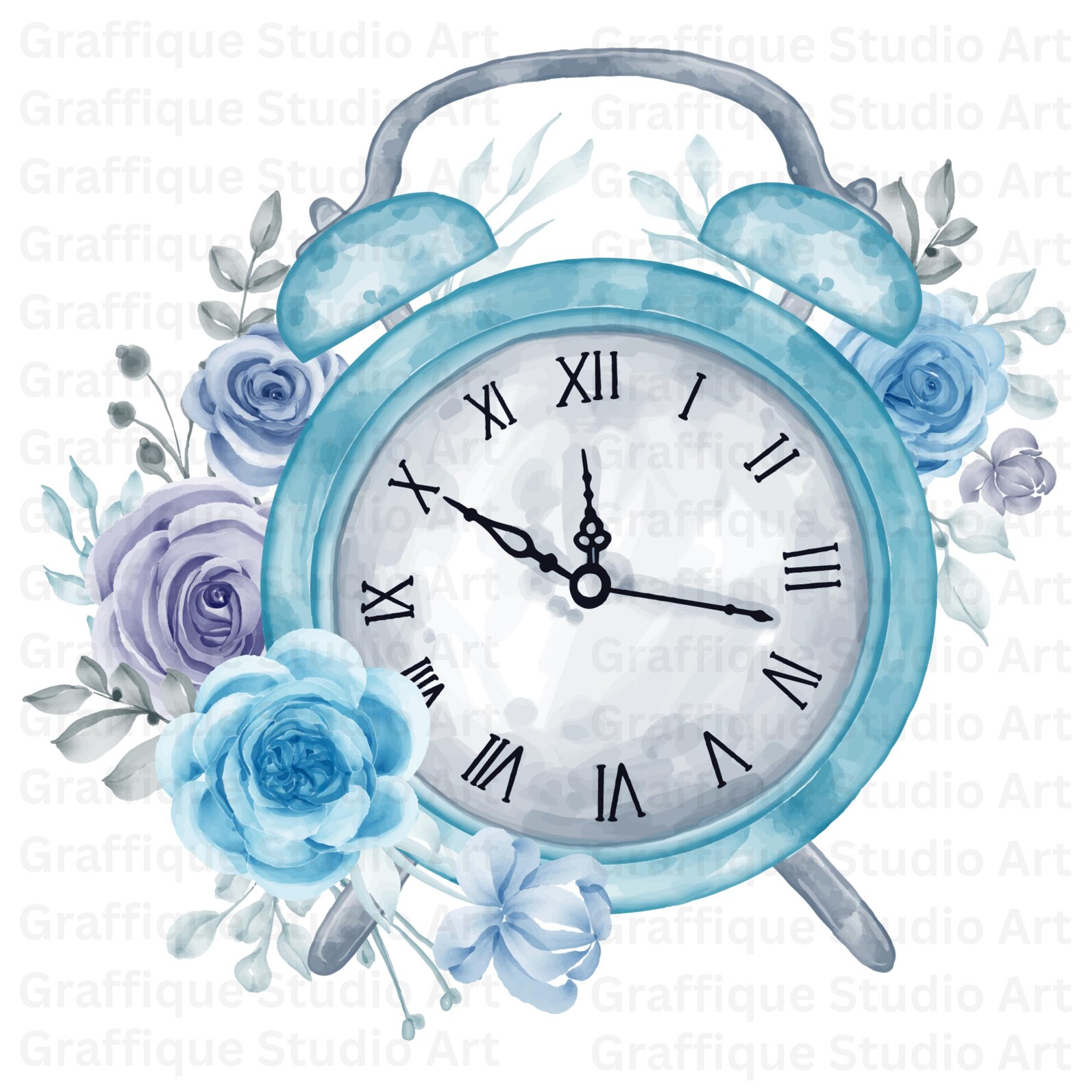 5 Vintage Clock With Roses PNG File Watercolor Floral Clock Clipart for ...