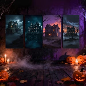 Haunting Elegance | Spooky Haunted House Poster Set | Halloween Vibes ...