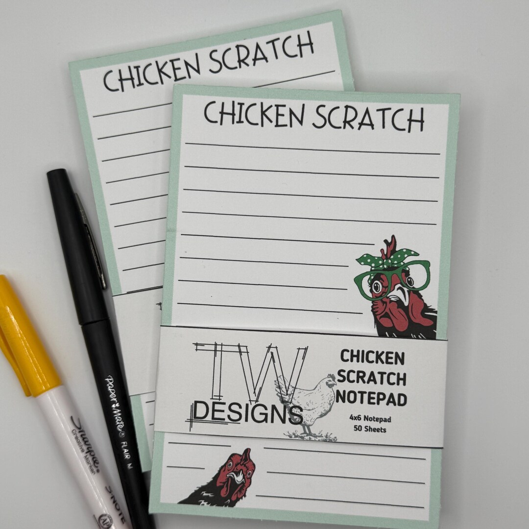 Chicken Scratch Notepad | 4"x6" | Tear-away 50 Pages | Cute Memopad ...