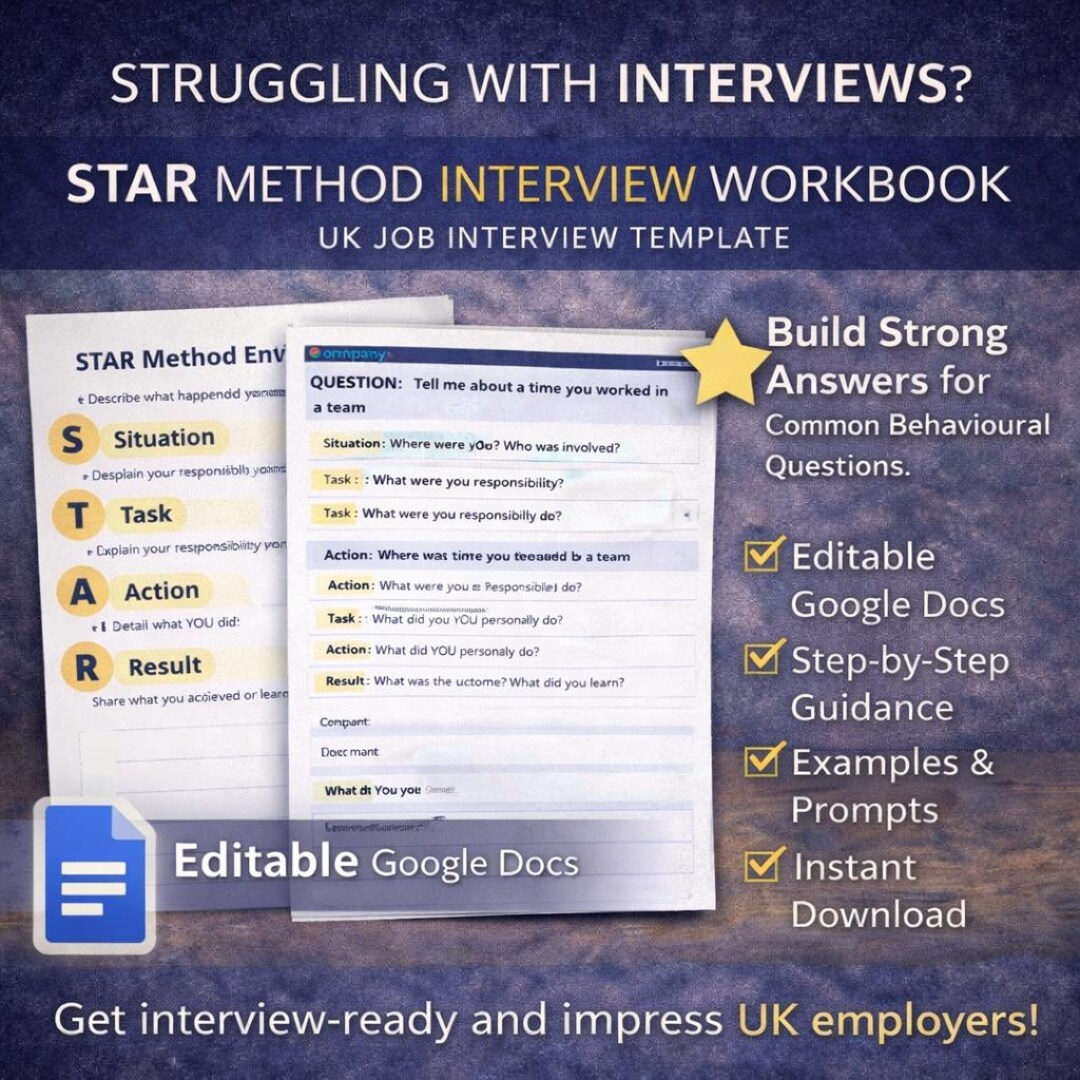 STAR Method Interview Workbook | UK Job Interview Template (digital ...