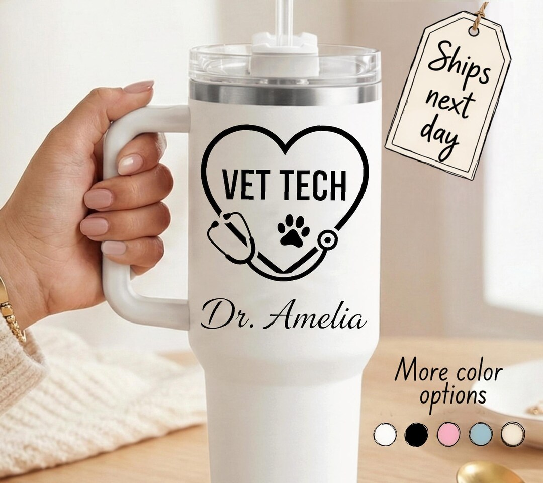 Vet Tech Heart Stethoscope Tumbler, Personalized Veterinary Technician ...
