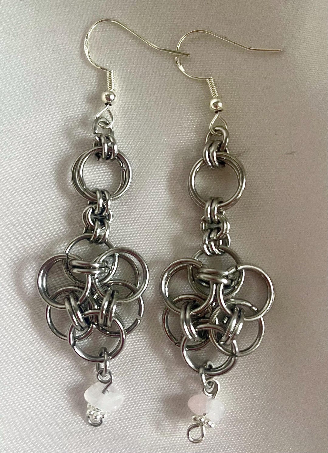 Medievel Gothic Style Flower Chainmail Drop Earrings - Silver, Rose ...