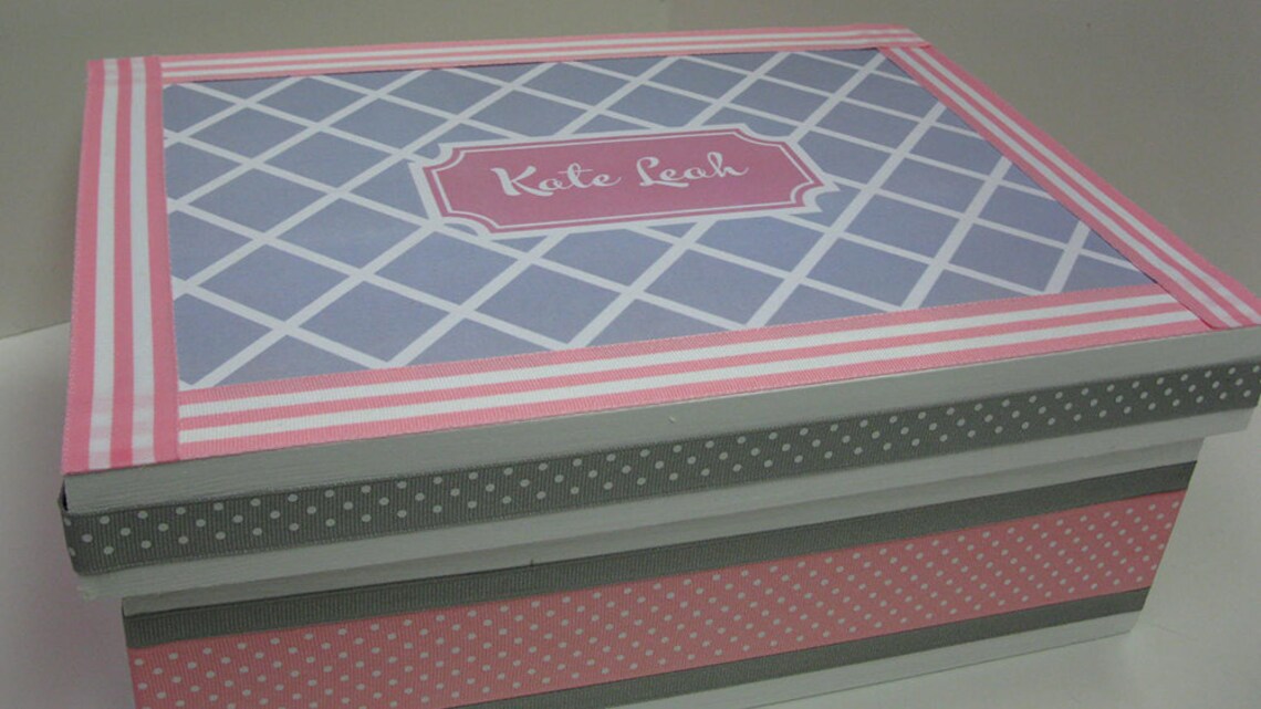 Girl's Personalized Keepsake Box Pink and Gray-2 - Etsy