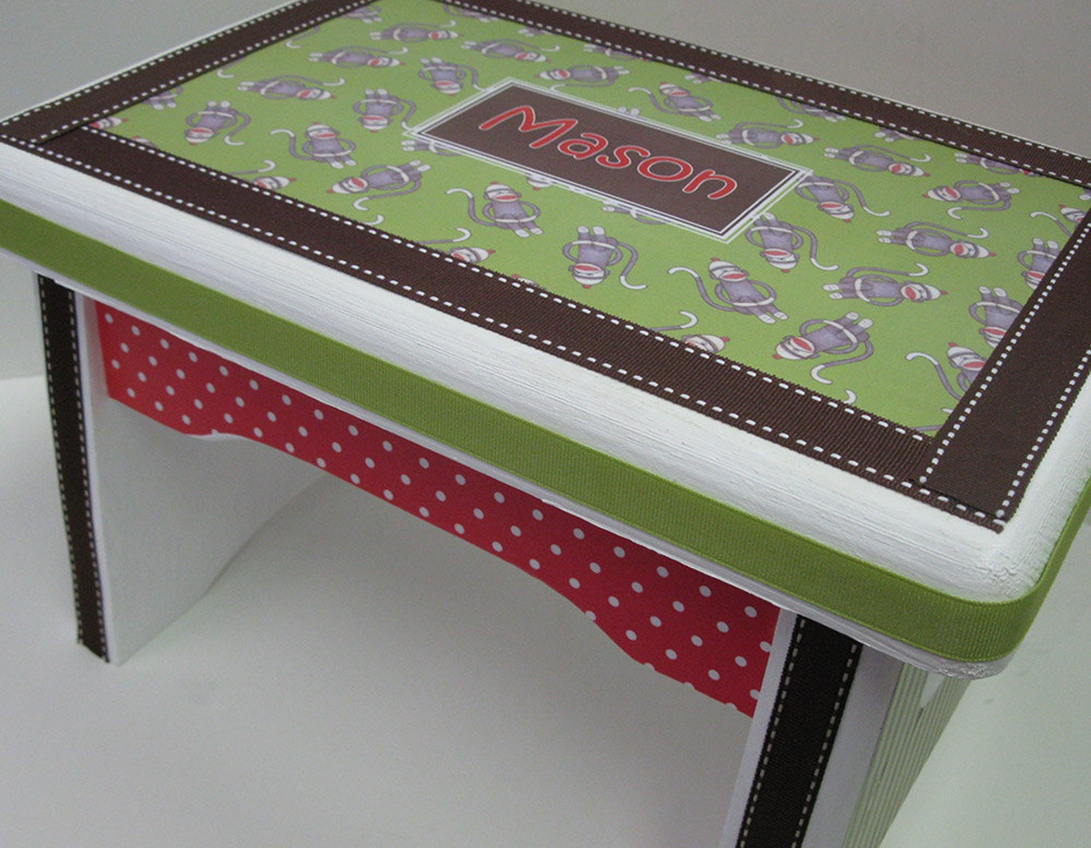 Sock Monkey Step Stool or Bench Green and Brown | Etsy