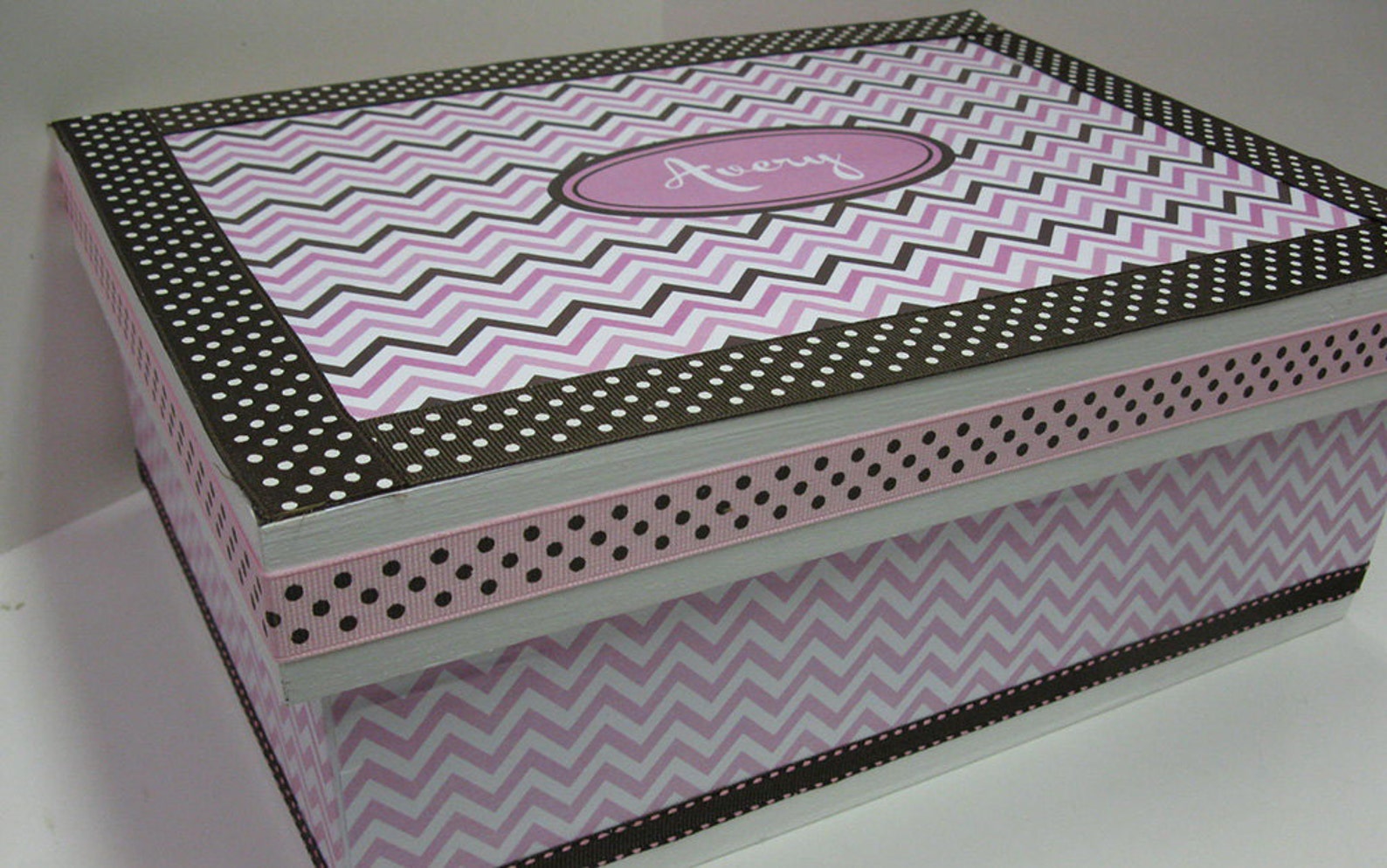 Girl's Pink and Brown Chevron Keepsake Box Personalized - Etsy