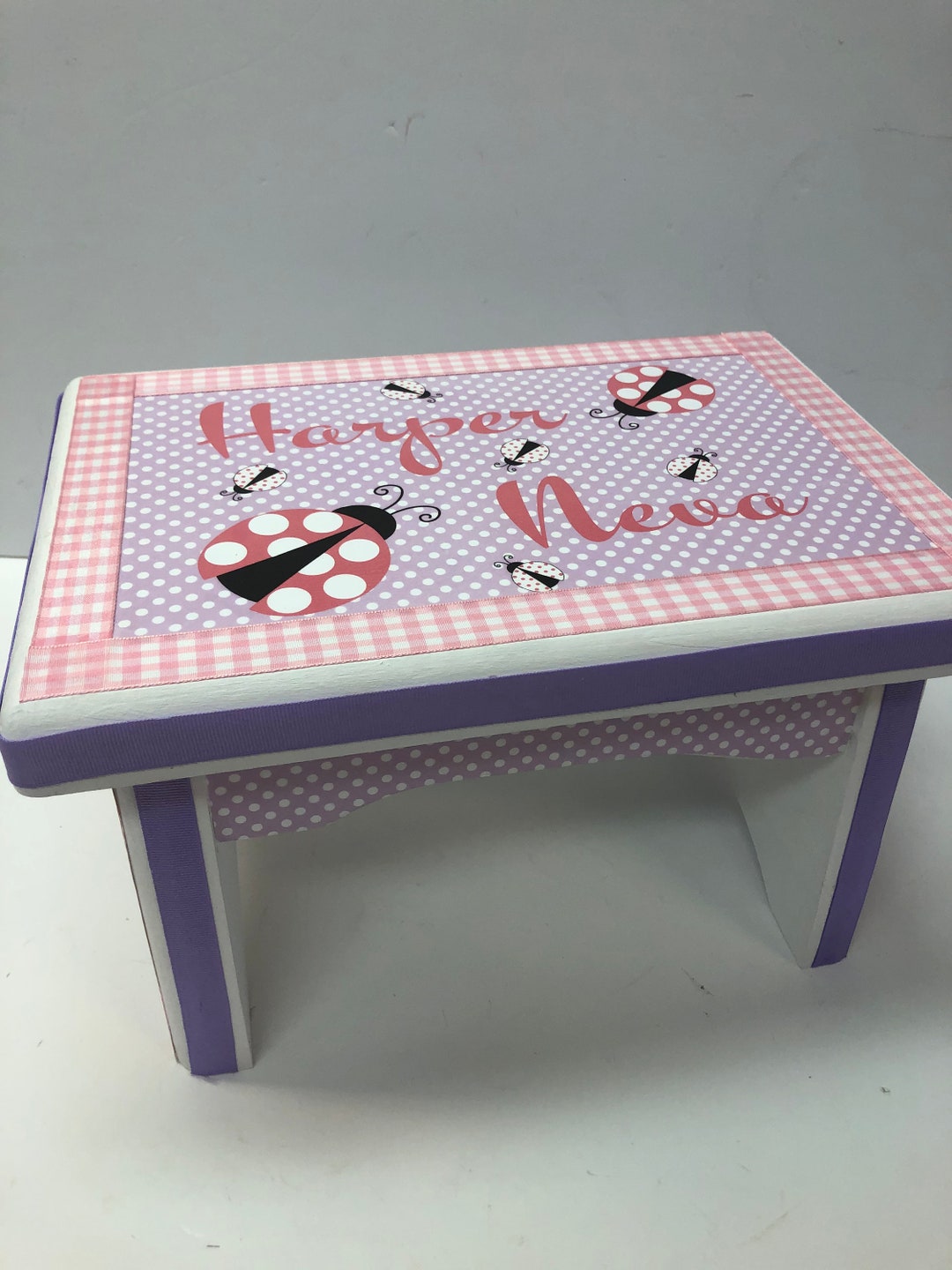 Ladybug Personalized 2 Name Sturdy Stool Pink and Lilac - Etsy
