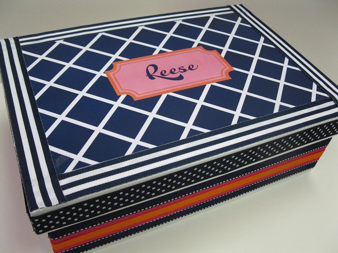 Girl's Personalized Keepsake Box- Navy and White-3 - Etsy