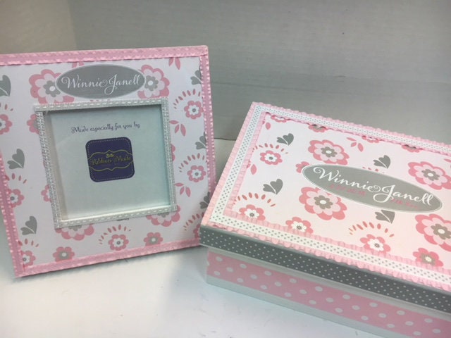 Pink and Gray Flowered Keepsake Box and Frame to Match | Etsy