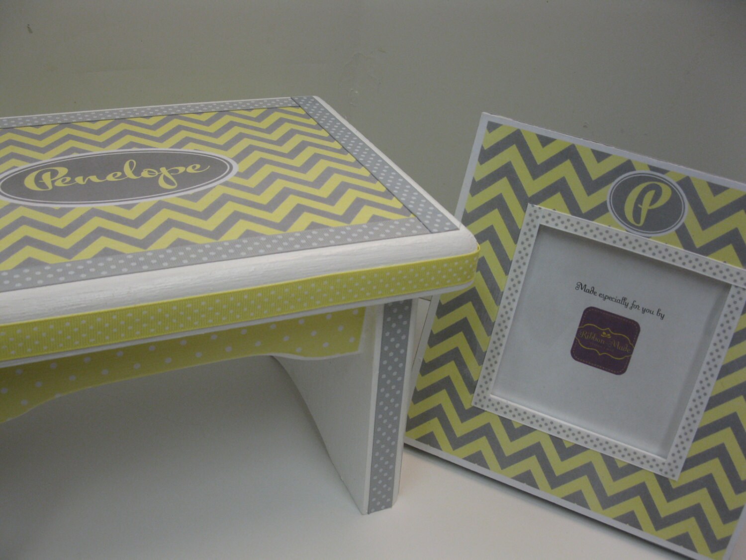 GIFT SET Little Girl's Bench and Frame Chevron Gray and | Etsy