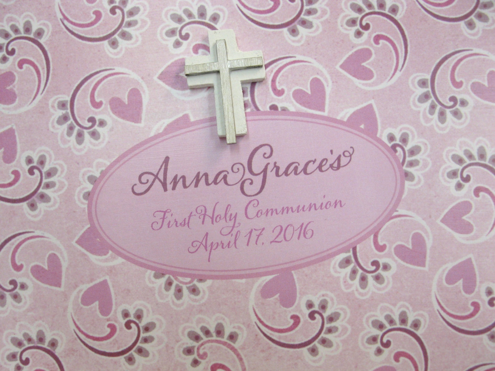 1st Communion Keepsake Box - Pinksand Lavenders, Brown and White ...
