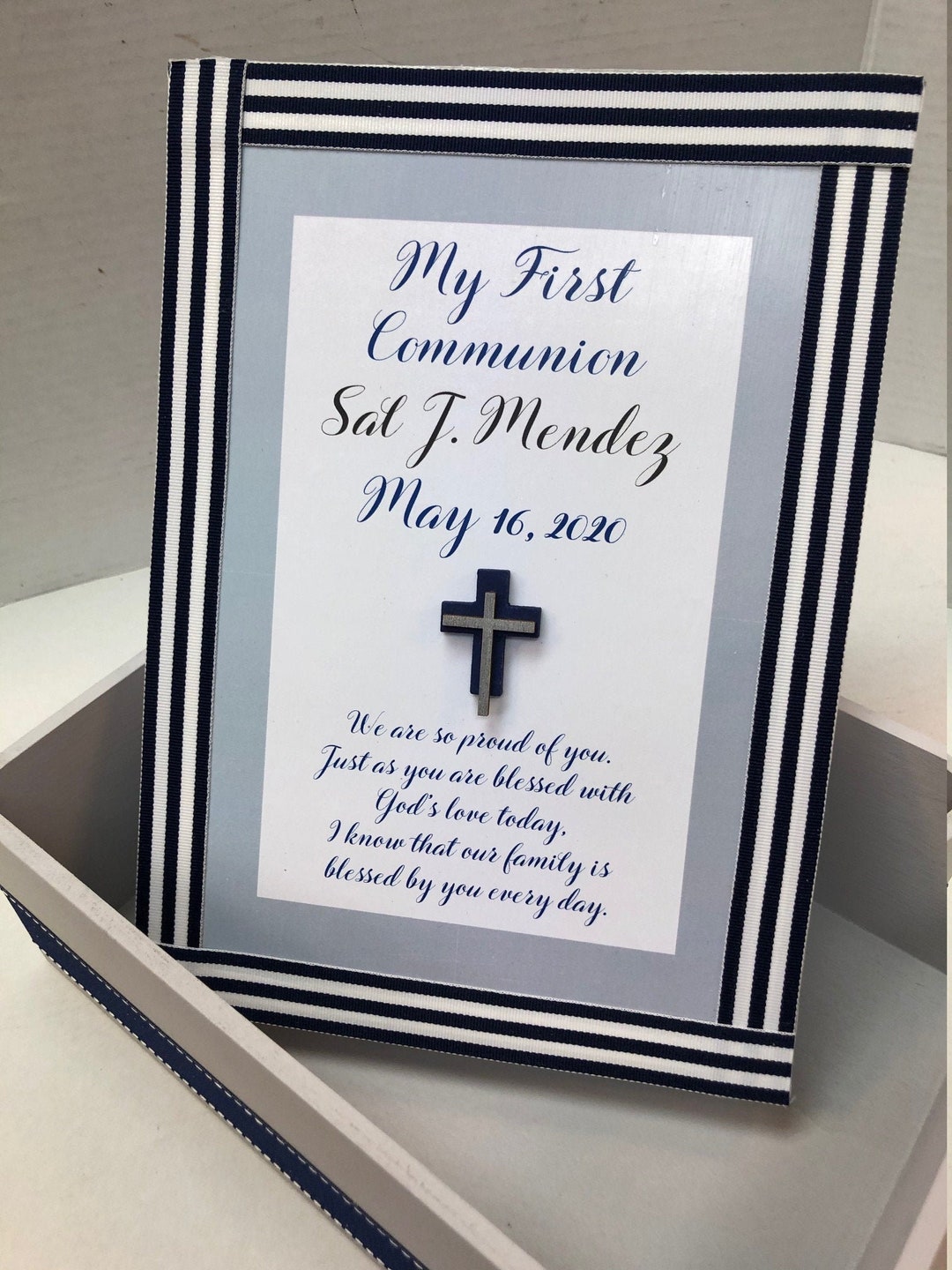 My First Holy Communion Keepsake Box- Navy and Gray-- Any Colors Boys ...
