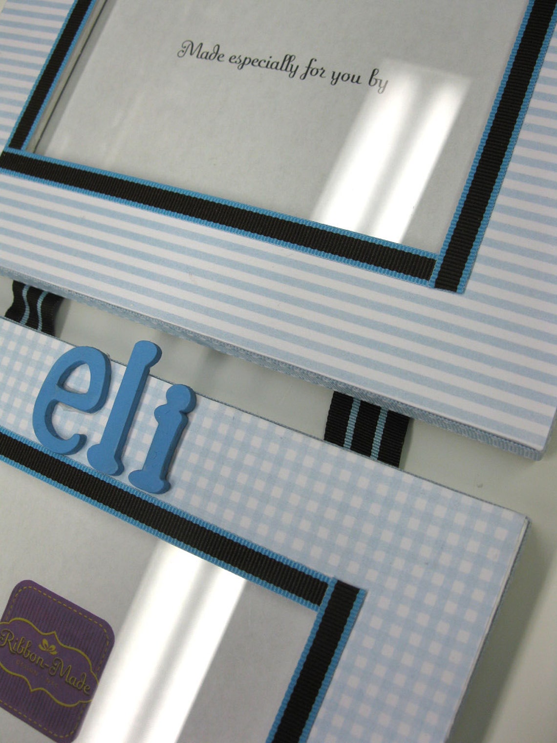 Twin Boy Frame With Names - Gingham and Stripe to Match Decor Colors - Etsy