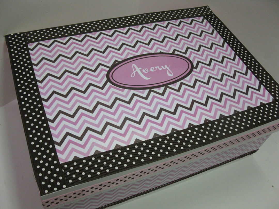 Girl's Pink and Brown Chevron Keepsake Box Personalized - Etsy