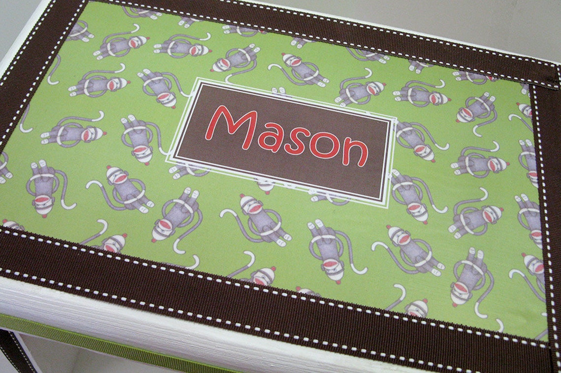 Sock Monkey Step Stool or Bench Green and Brown | Etsy