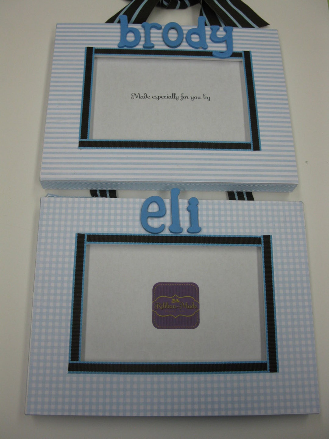 Twin Boy Frame With Names - Gingham and Stripe to Match Decor Colors - Etsy