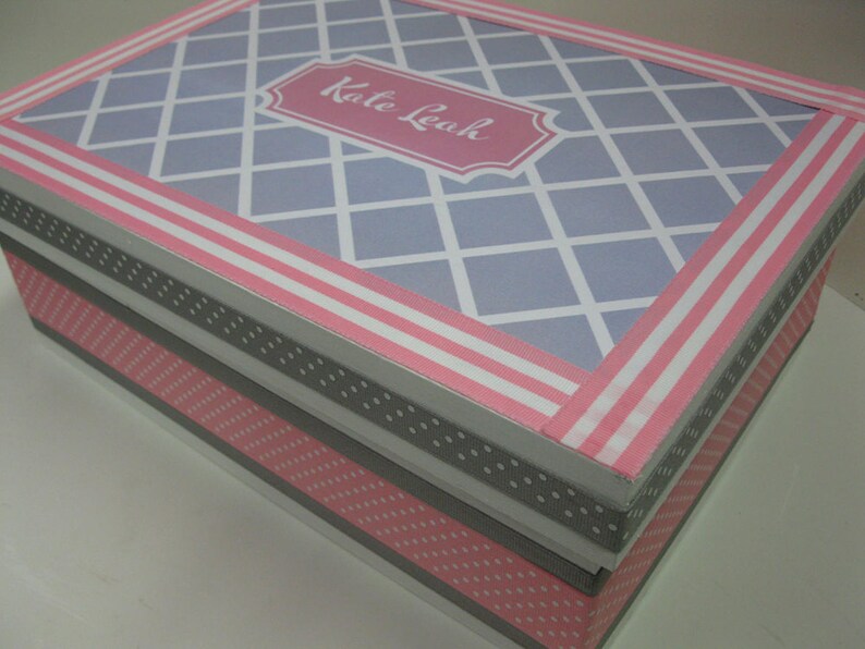 Girl's Personalized Keepsake Box Pink and Gray-2 - Etsy