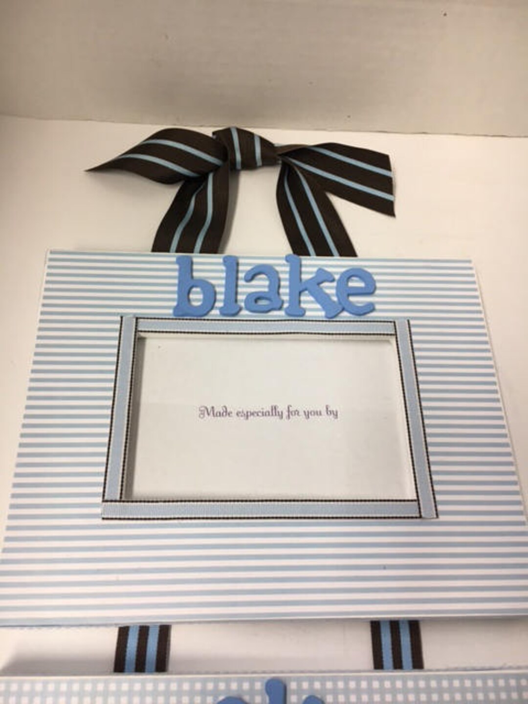Twin Boy Frame With Names - Gingham and Stripe to Match Decor Colors - Etsy