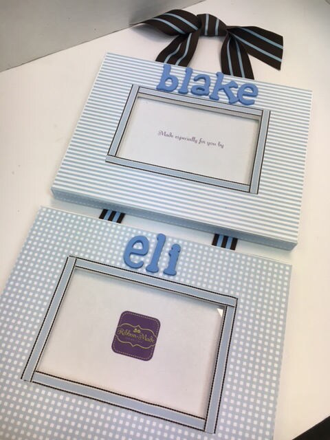 Twin Boy Frame With Names Gingham and Stripe to Match Decor | Etsy