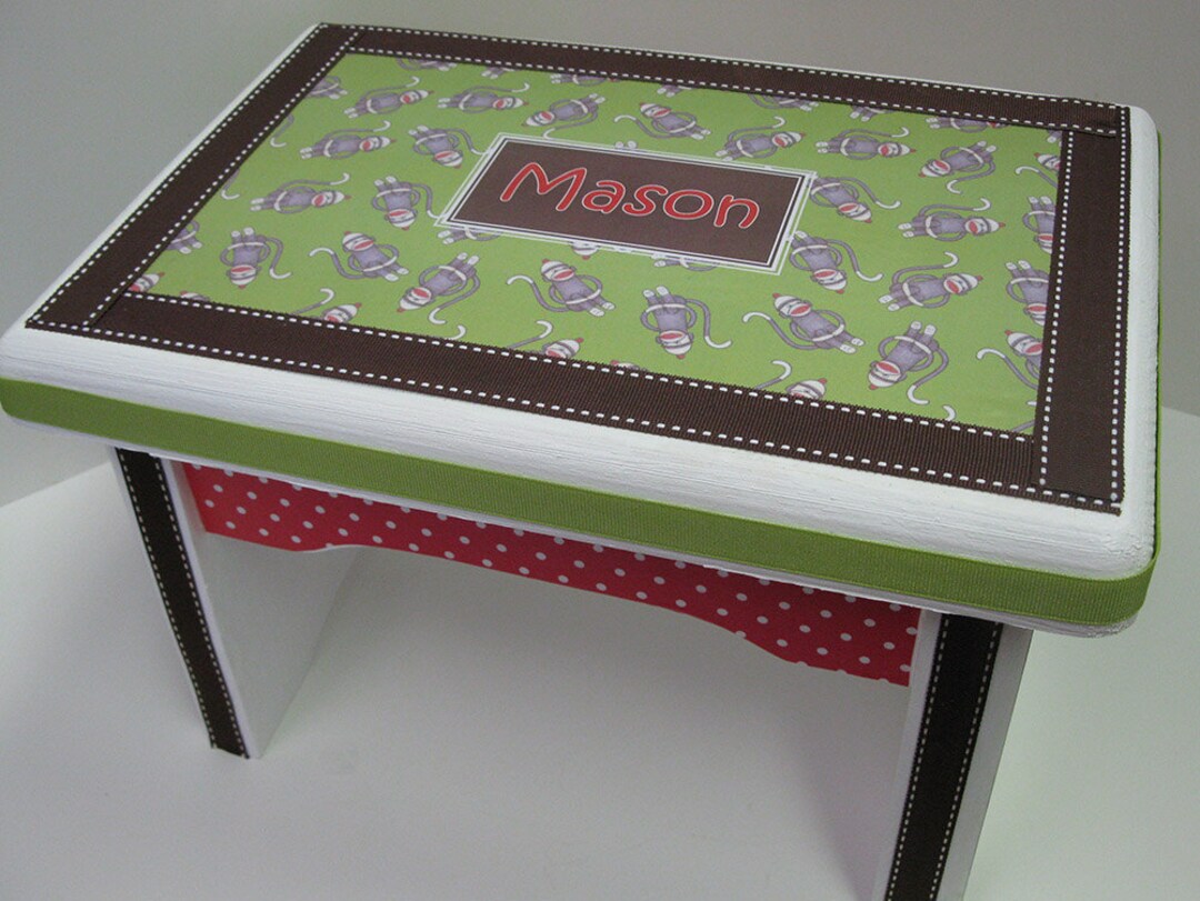 Sock Monkey Step Stool or Bench Green and Brown - Etsy