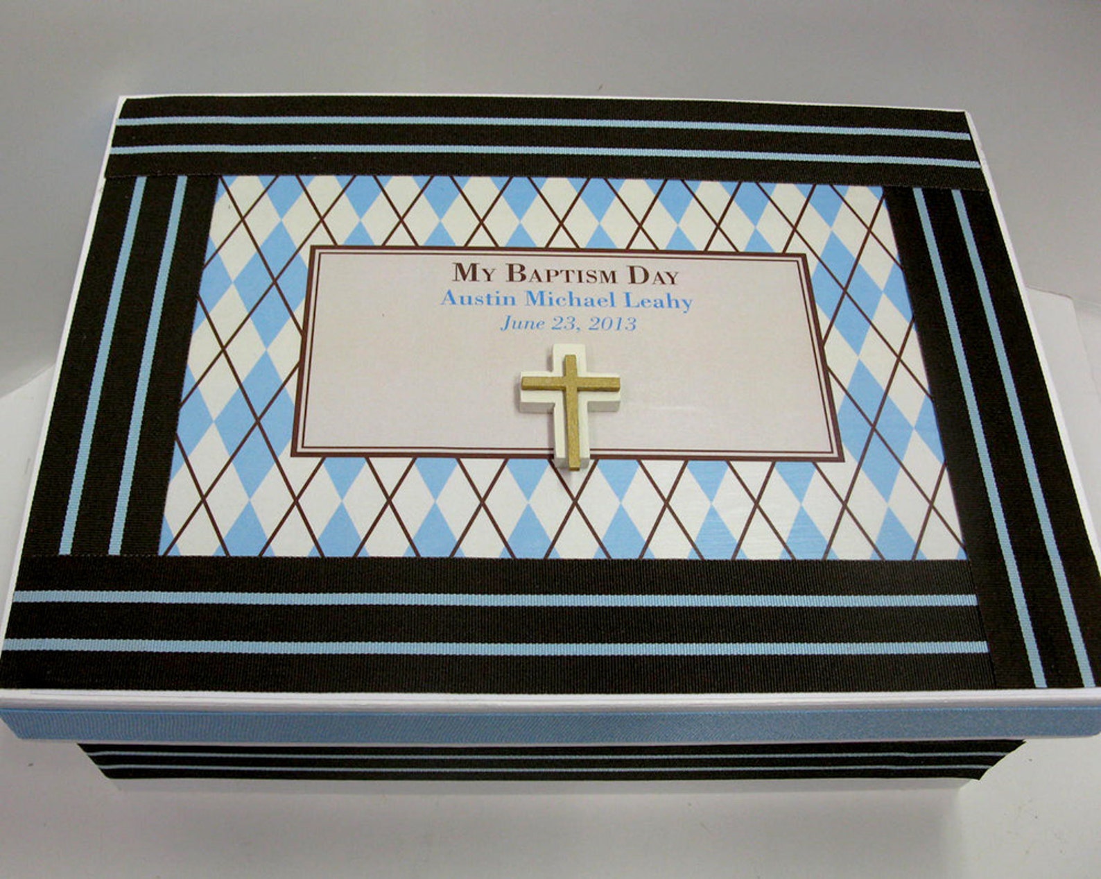Boy Baptism/christening Keepsake Box Brown and Light Blue - Etsy