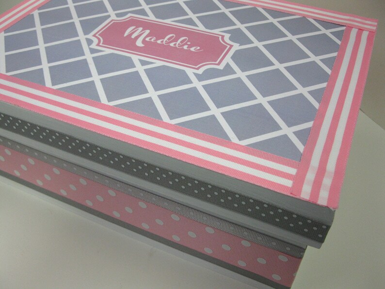 Girl's Personalized Keepsake Box Pink and Gray birthday - Etsy