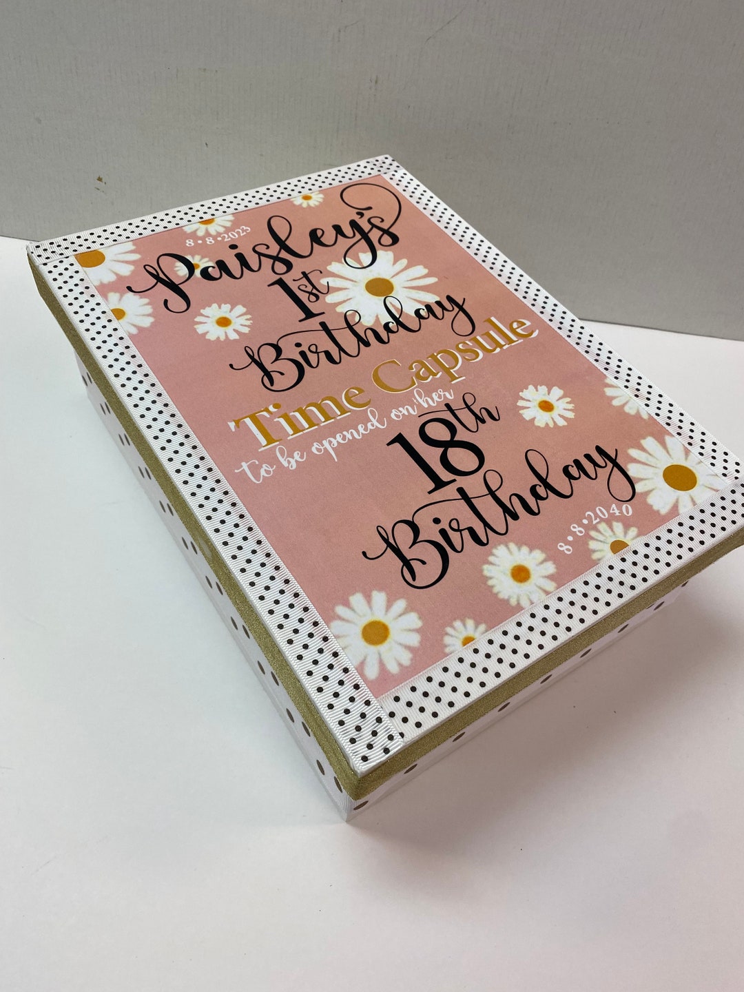 1st Birthday Time Capsule Keepsake Box - Daisy Theme Time Capsule ...