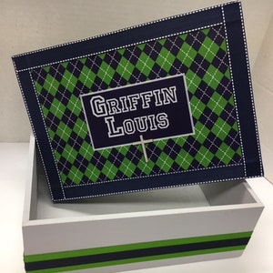 Argyle Boy Baptism/christening Keepsake Box- Navy Blue and Green - Etsy