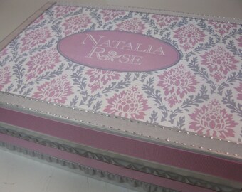 Girl's Personalized Keepsake Box Pink and Gray birthday - Etsy