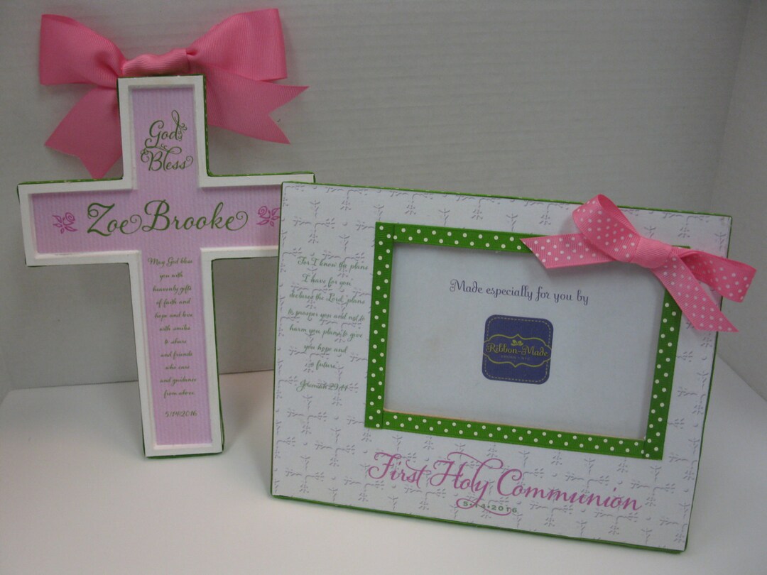 Girls First Holy Communion Frame and Cross Set With Bible Verse and ...