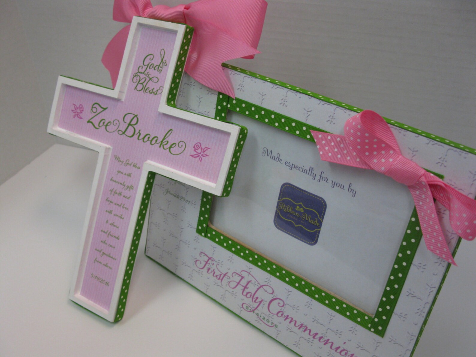 Girls First Holy Communion Frame and Cross Set With Bible Verse and ...
