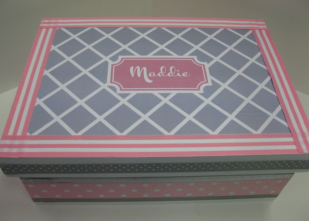 Girl's Personalized Keepsake Box Pink and Gray Birthday | Etsy
