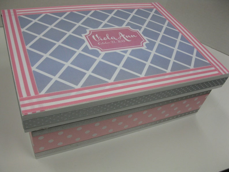 Girl's Personalized Keepsake Box Pink and Gray birthday - Etsy