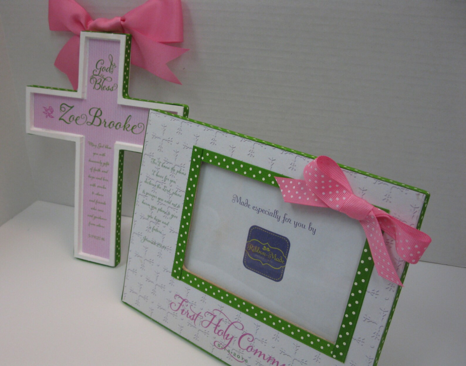 Girls First Holy Communion Frame and Cross Set With Bible Verse and ...