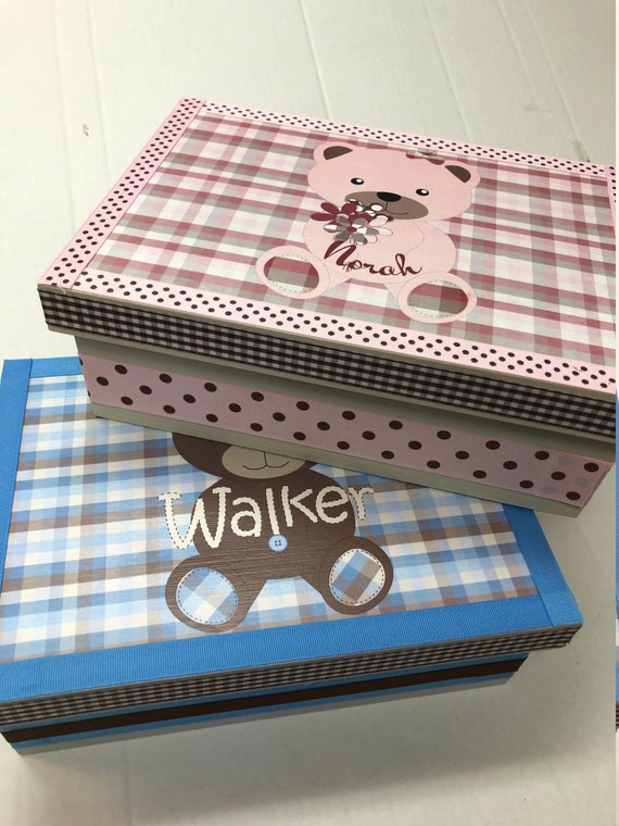 GIFT SET of Twin Boy Girl Teddy Bear Keepsake Boxes | Etsy