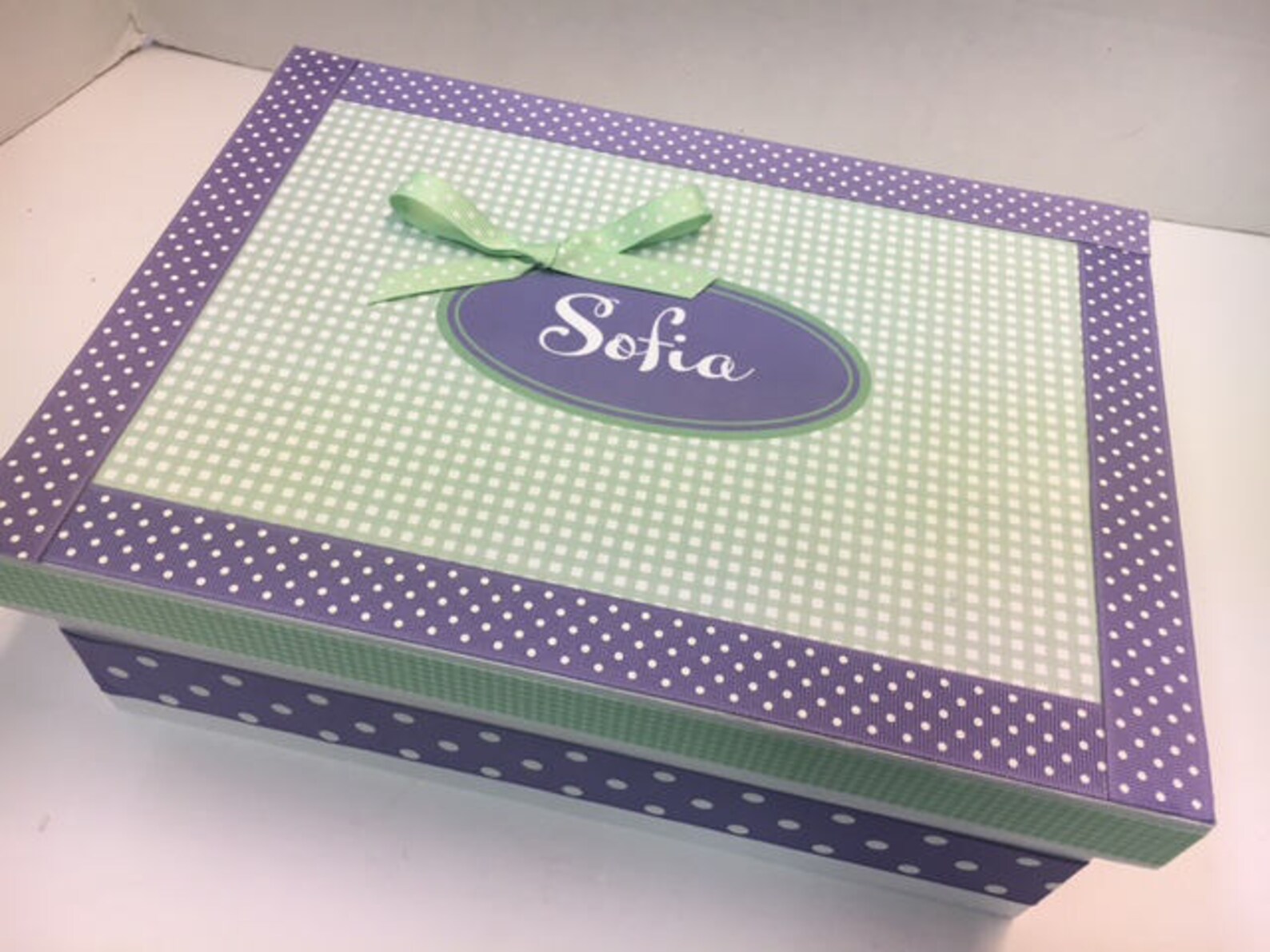 Gingham and Minidot Keepsake Box Personalized/ Any Color | Etsy