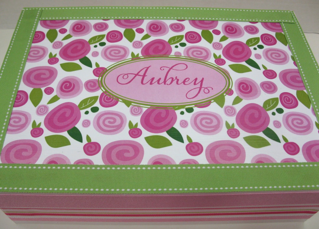 Girl Keepsake Box/ Baptism or Christening - Pink and Green Flowers - Etsy