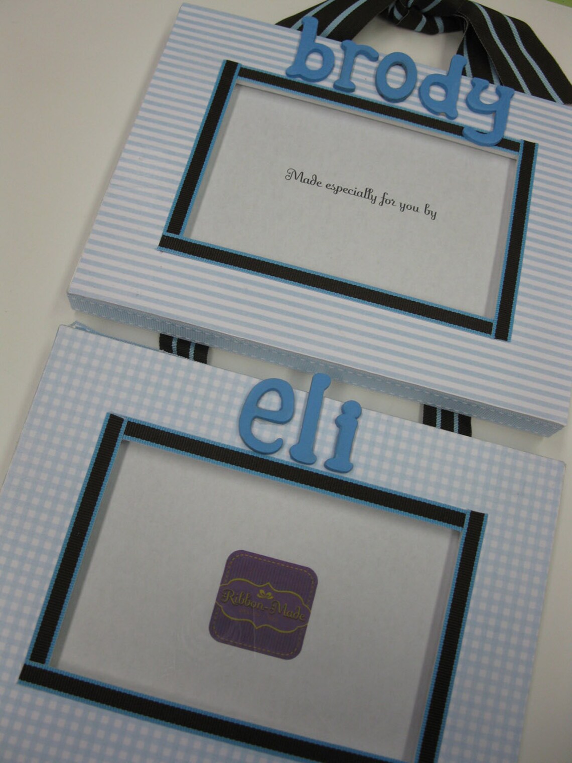 Twin Boy Frame With Names - Gingham and Stripe to Match Decor Colors - Etsy
