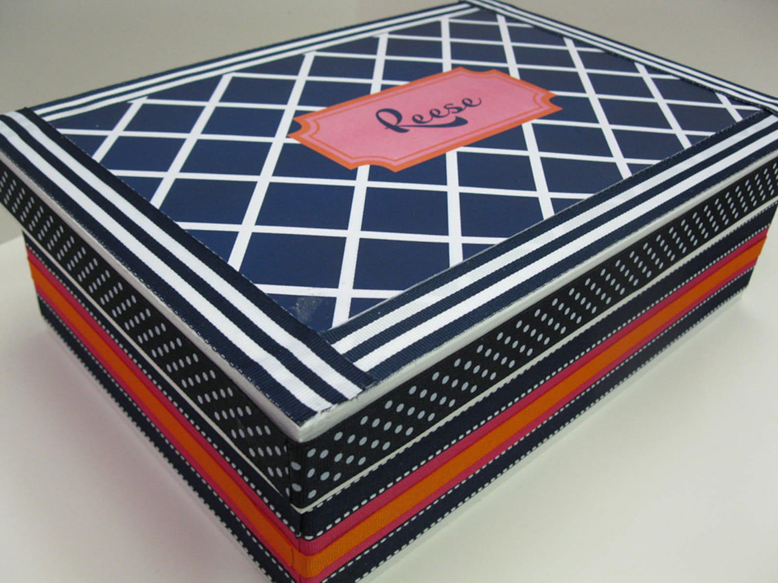 Girl's Personalized Keepsake Box Navy and White-3 | Etsy