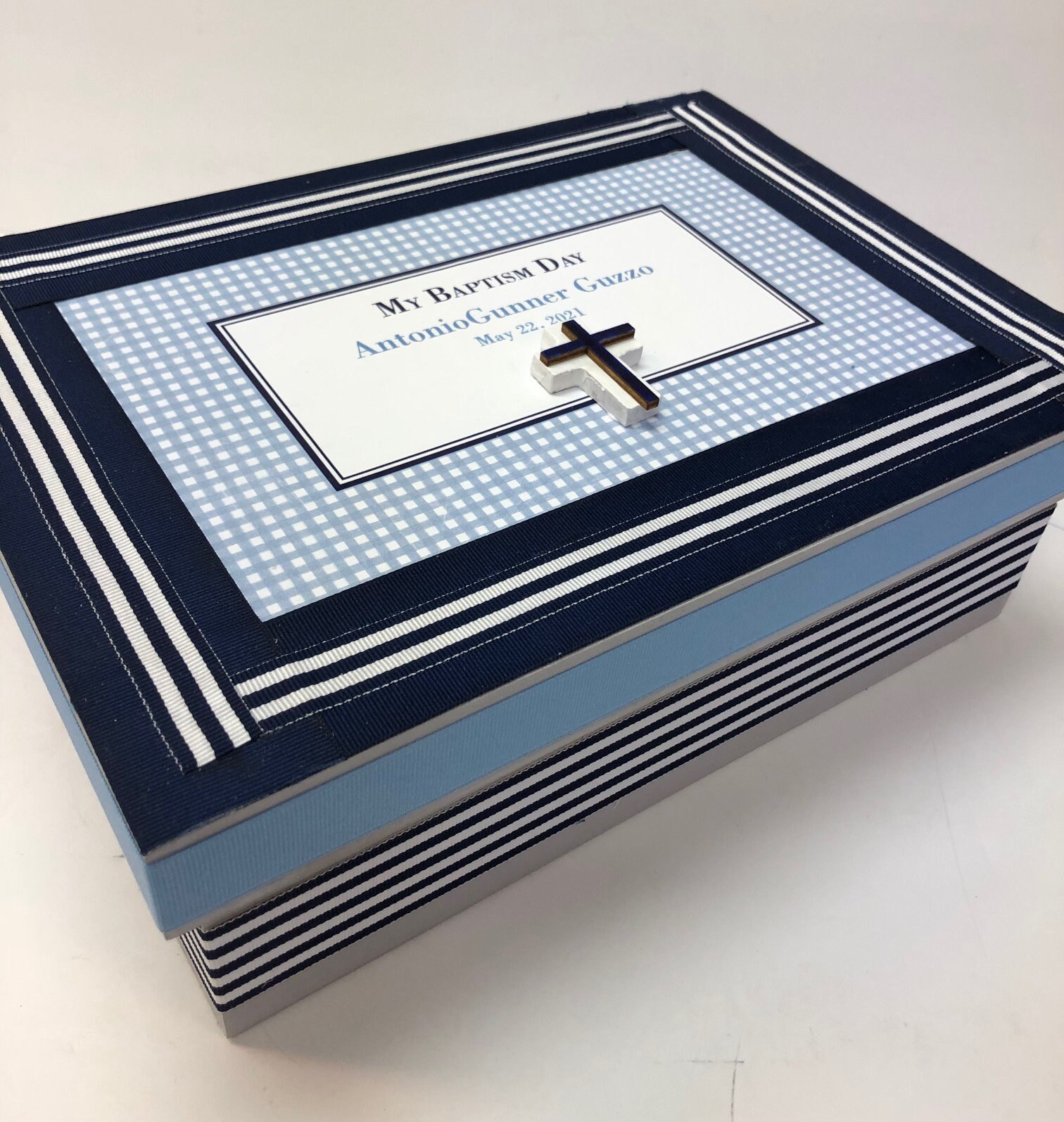 Boy Baptism/christening Keepsake Navy Blue and Light Blue Gingham - Etsy