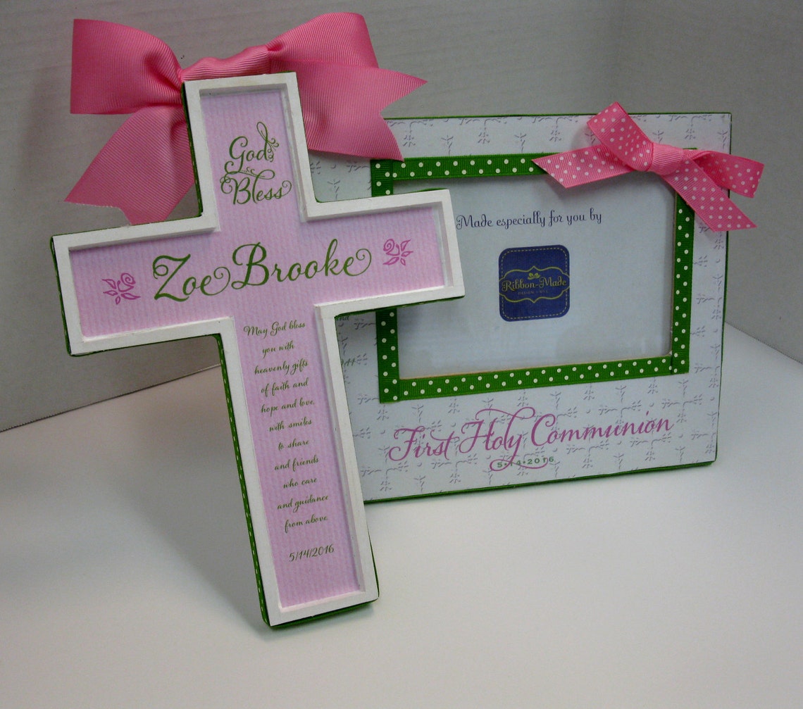 Girls First Holy Communion Frame and Cross Set With Bible Verse and ...