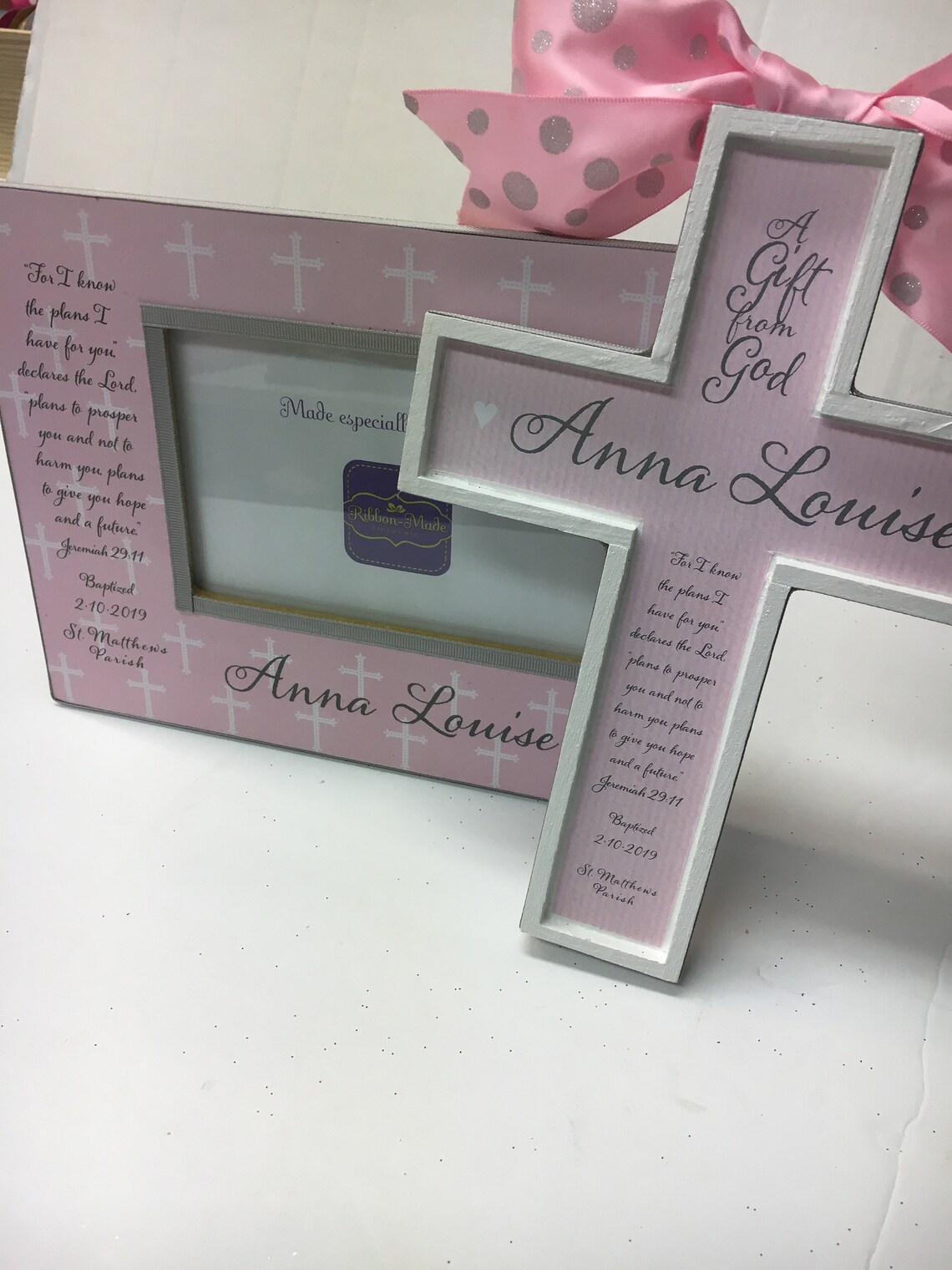 Baptism Frame and Cross Set With Bible Verse and Date-pink and | Etsy