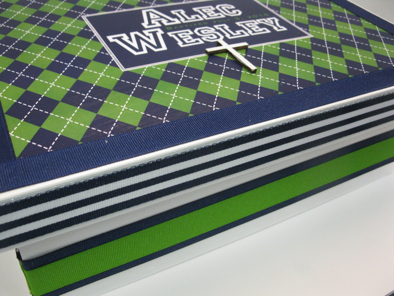 Argyle Boy Baptism/christening Keepsake Box- Navy Blue and Green - Etsy