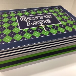 Argyle Boy Baptism/christening Keepsake Box- Navy Blue and Green - Etsy