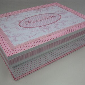 Girl's Personalized Keepsake Box- Pink Toile and Gingham - Etsy