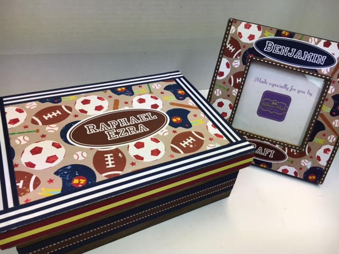 Boys Sports Themed Keepsake Box and Sibling Frame Set - Etsy