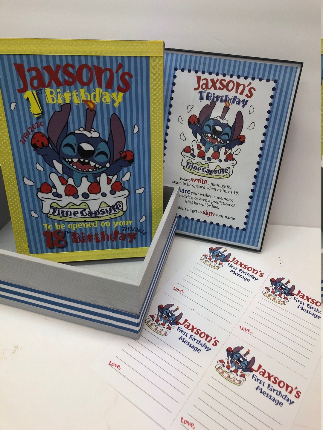 Stitch First Birthday Time Capsule With Framed Instructions and Cards ...
