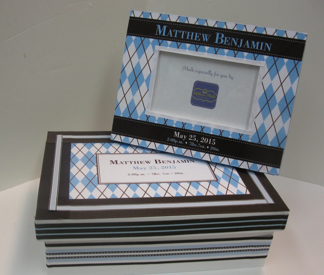 Boy's Argyle GIFT SET Frame and Memory Box - Bris, Baptism - Etsy
